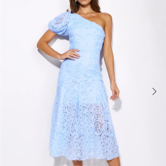 Dresses | Elegant Blue Lace Oneshoulder Dress | Poshmark